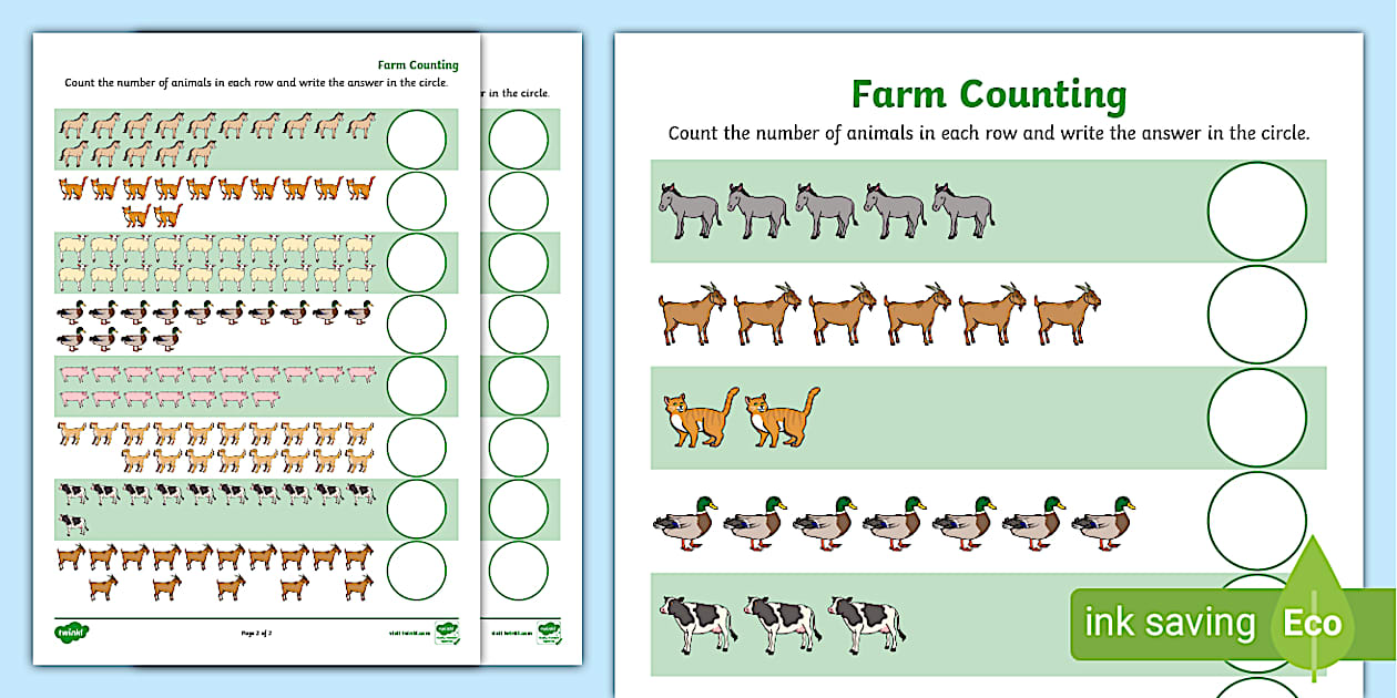 Farm Animals Counting Worksheet up to 20 (teacher made)