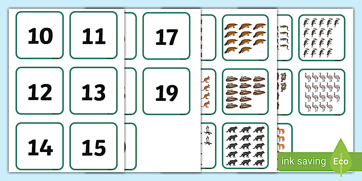 Native Australian Animal Game - Native Number Matching Cards