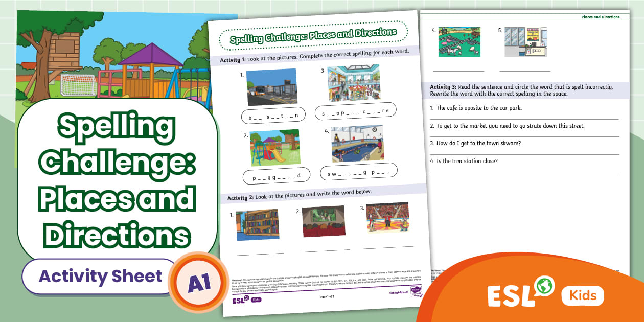 ESL Spelling Challenge: Places and Directions [Kids, A1]