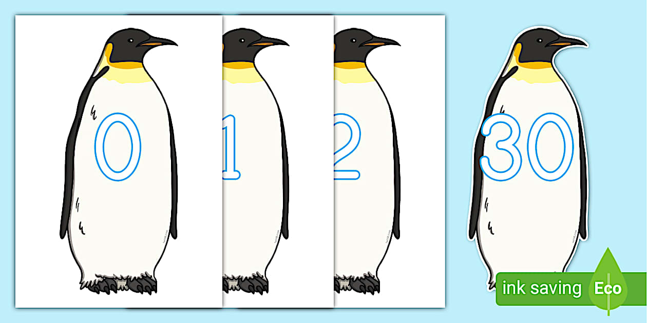 Penguin Numbers 0-30 Poster Pack for Kids | Twinkl USA