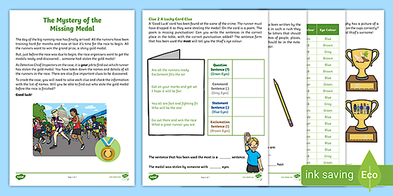 KS1 Missing Medal Mystery SPaG Problem-Solving Game - Twinkl