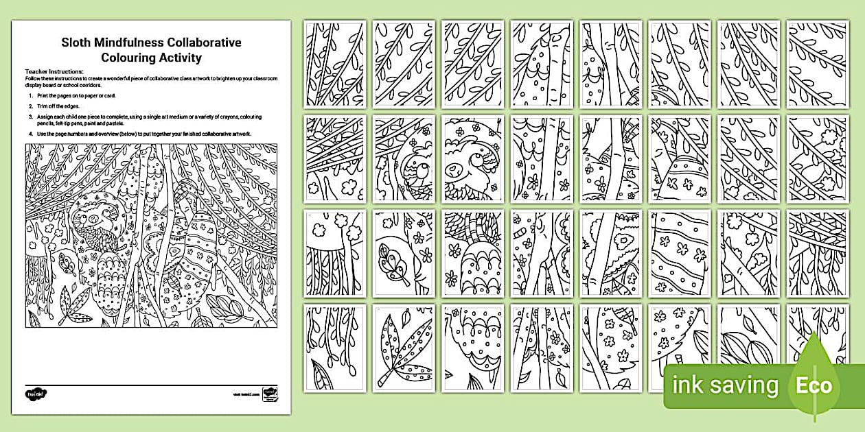Sloth Mindfulness Collaborative Colouring Activity - Twinkl