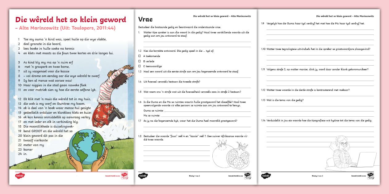 Die Wêreld Het So Klein Geword - Gedig en Aktiwiteitskaart