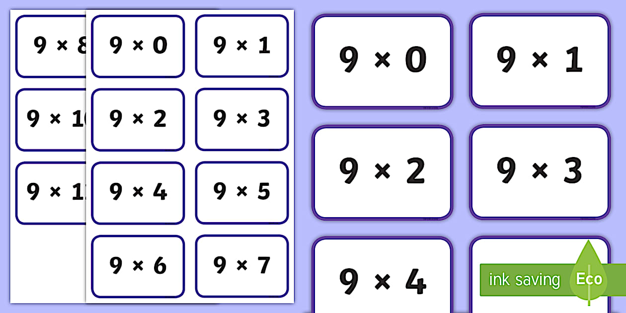 Nine Times Tables Flashcards (teacher made) - Twinkl