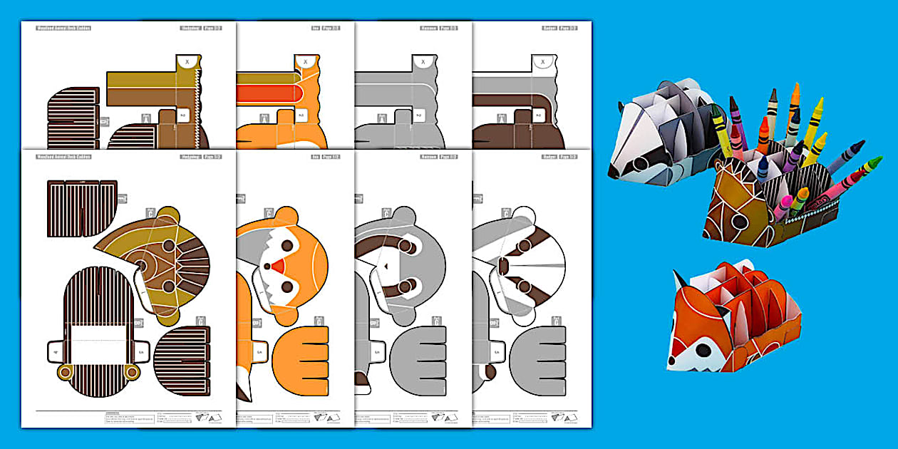 Woodland Animal Desk Caddies Printable Templates - Twinkl