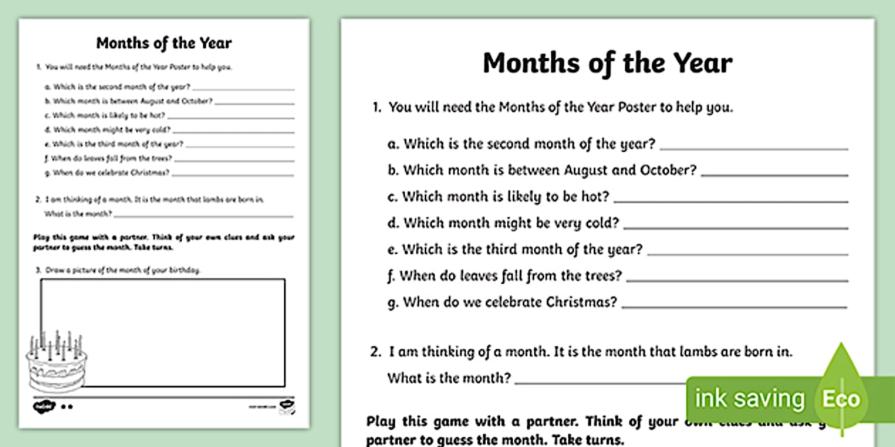 Higher Ability Months of the Year Worksheet (Teacher-Made)