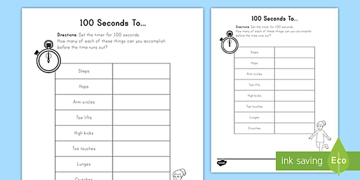 100 Gross Motor Actions Worksheet | 2nd Grade Resource