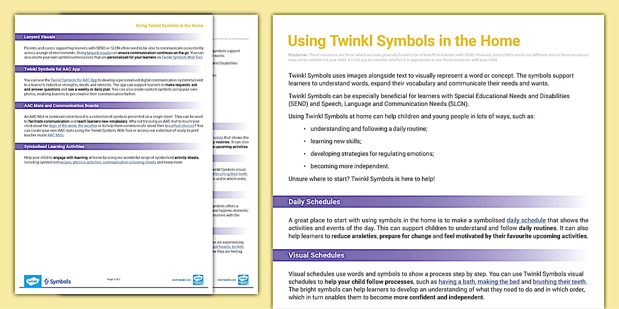 Using Twinkl Symbols in the Home Adult Guidance - Twinkl