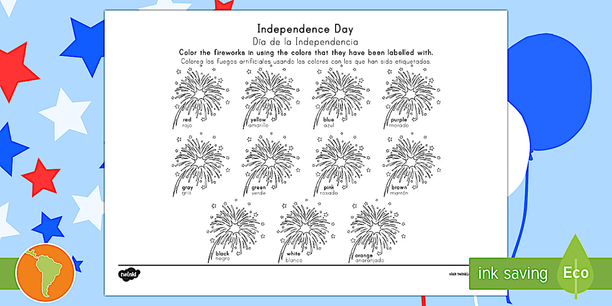 4th of July Color Words English/Spanish - Twinkl