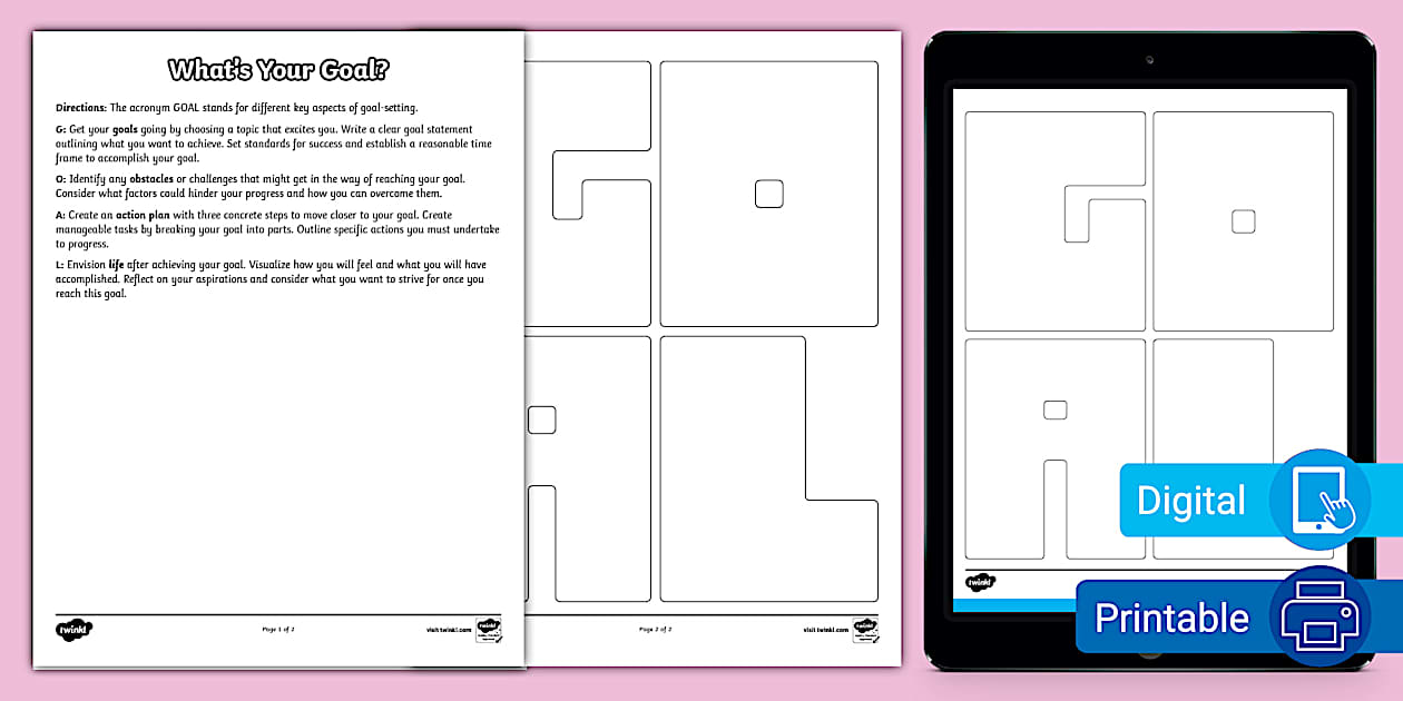 What's Your Goal Writing Worksheet for 6th-8th Grade