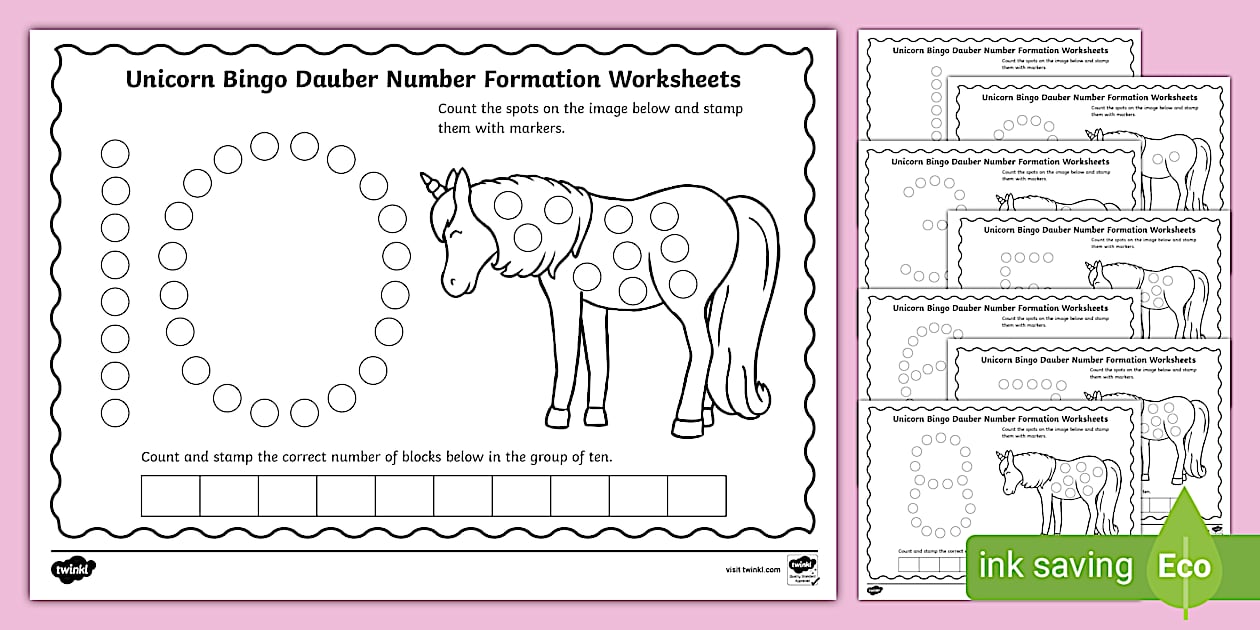 Unicorn Bingo Dauber Number Formation Worksheets|Twinkl Math