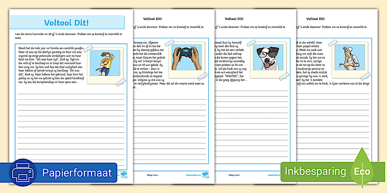 Voltooi dit - Kreatiewe Skryf Aktiwiteitsblaaie - Twinkl