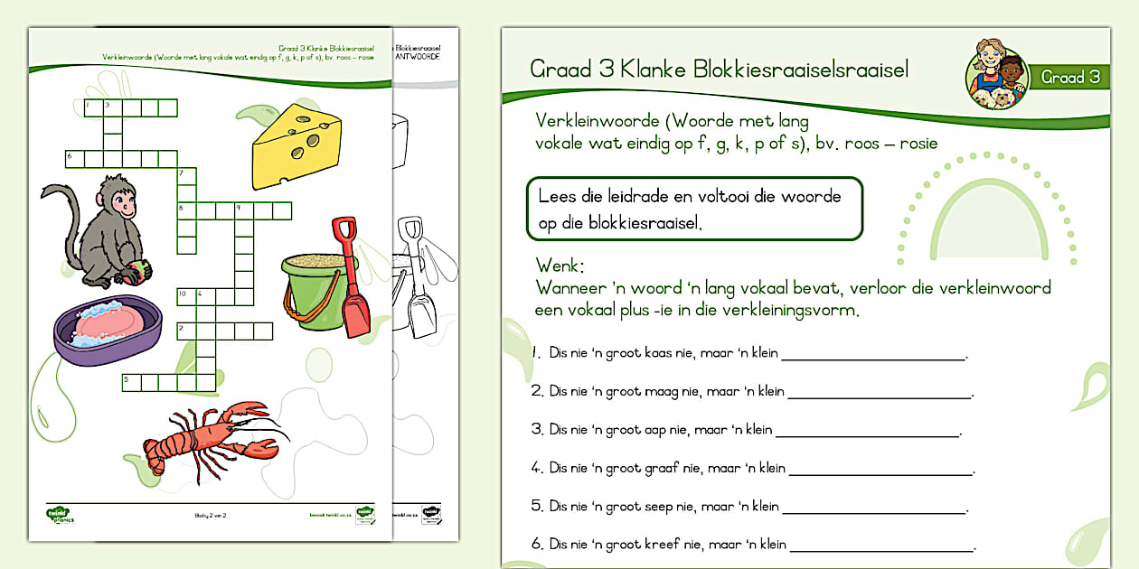 Graad 3 Klanke Blokkiesraaisel Verkleining (bv. roos - rosie)