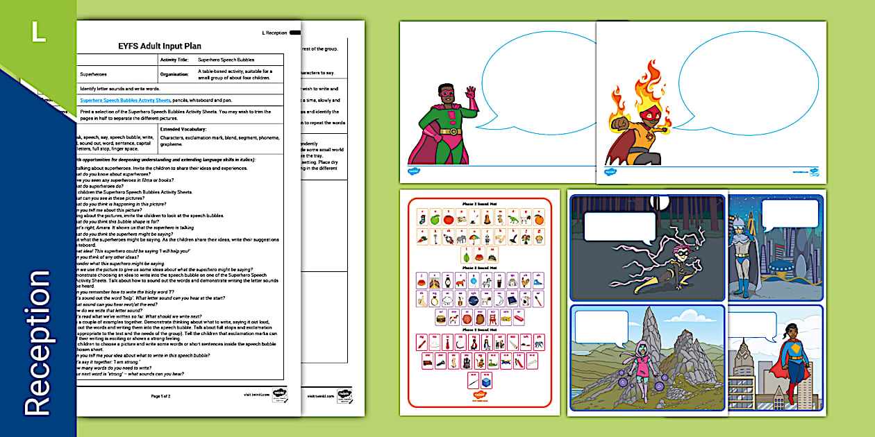 Kindergarten Superhero Speech Bubbles Adult Input Plan and Resources