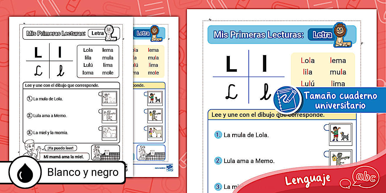 Ejercicios en clase: lectura con la letra L para niños