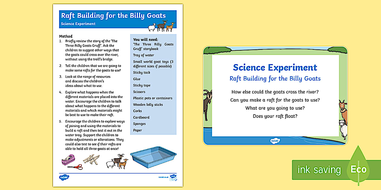 EYFS Raft Building for the Billy Goats Science Experiment and Prompt ...