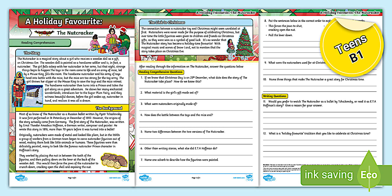 ESL A Holiday Favourite: The Nutcracker Reading Comprehension [Teens, B1]