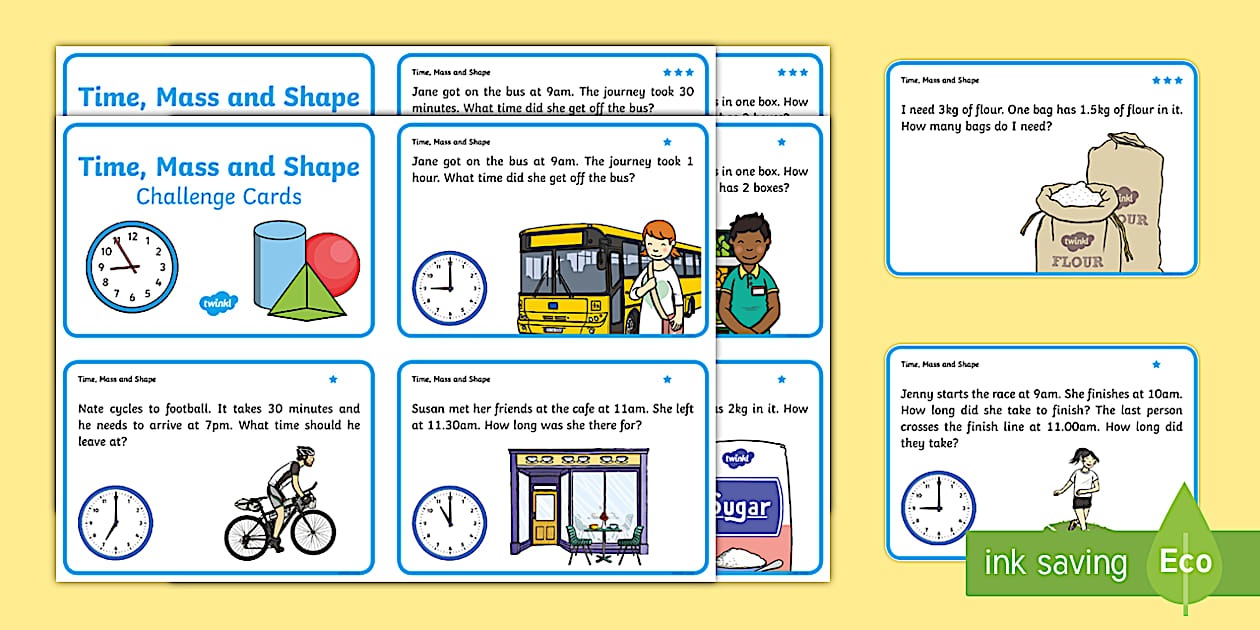 Time Mass And Shape Problem Solving Challenge Cards - Twinkl