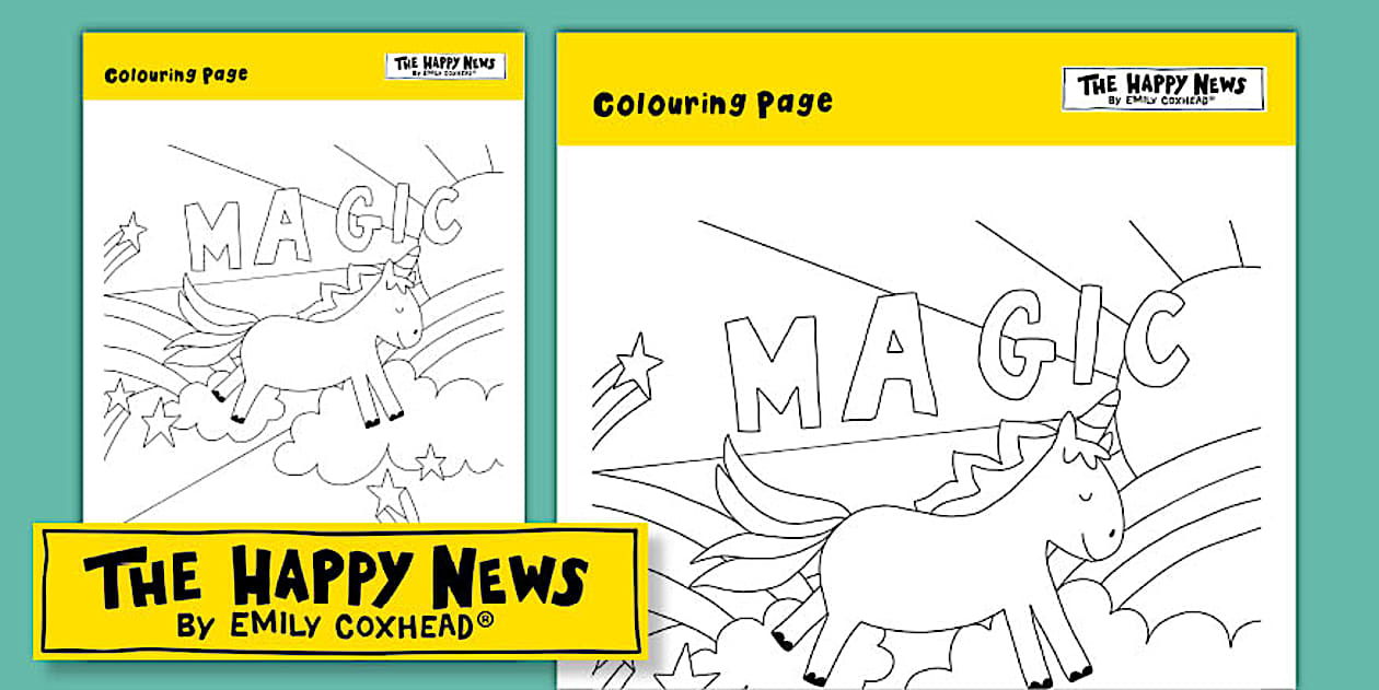 The Happy Newspaper Unicorn Colouring Page | Wellbeing