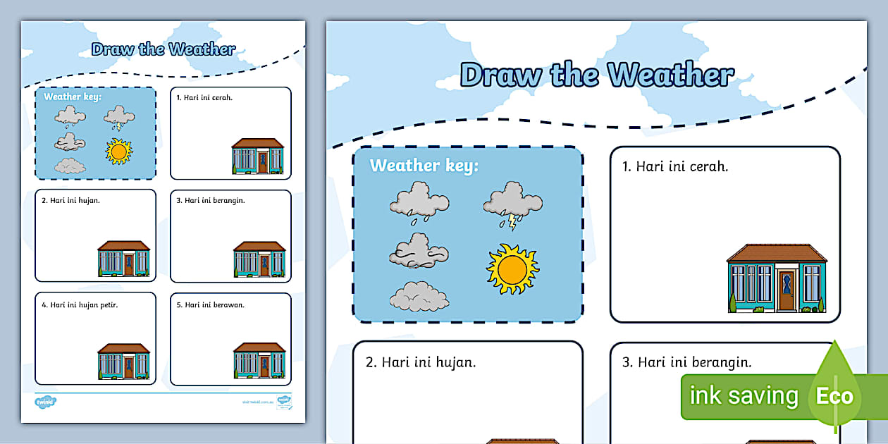 Draw the Weather Worksheet - Indonesian - Twinkl