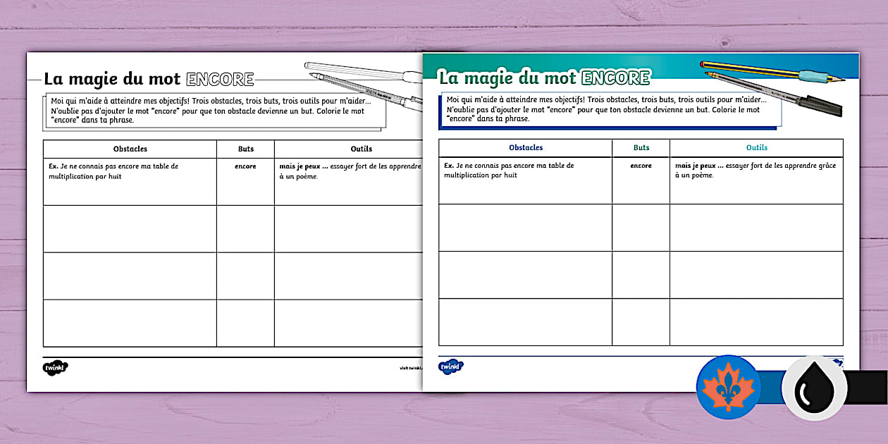 The magic of yet three goals worksheet French