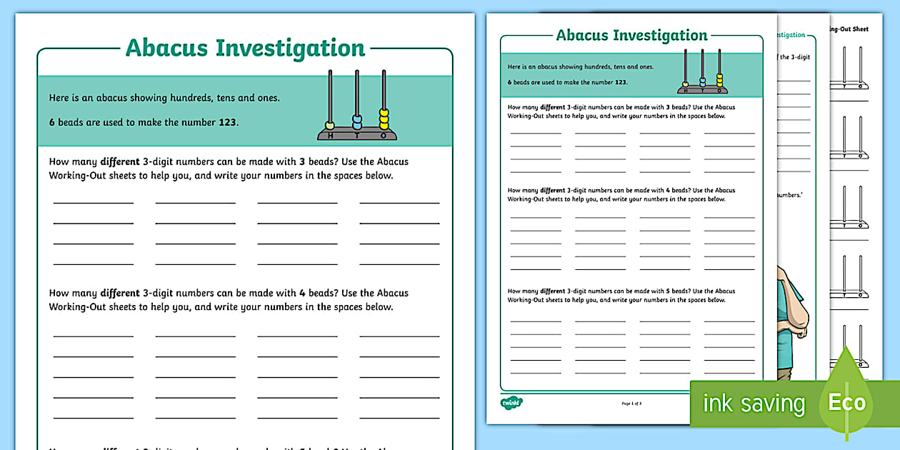 Three Digit Abacus Maths Investigation Worksheets Twinkl