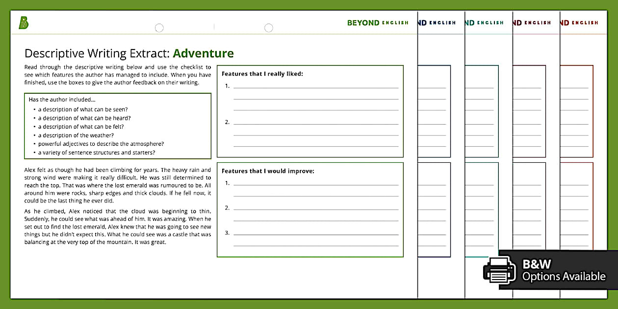 Descriptive Writing Activity Sheets - Beyond English