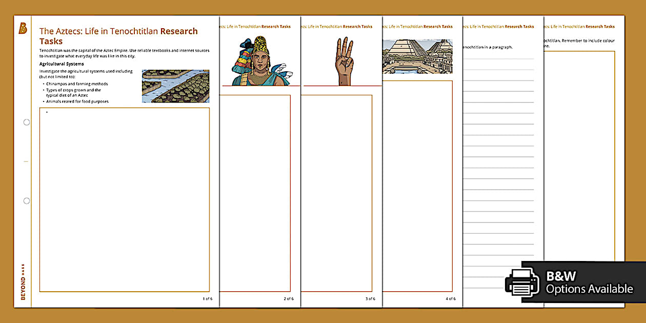 The Aztecs: Life in Tenochtitlan Research Tasks - Twinkl