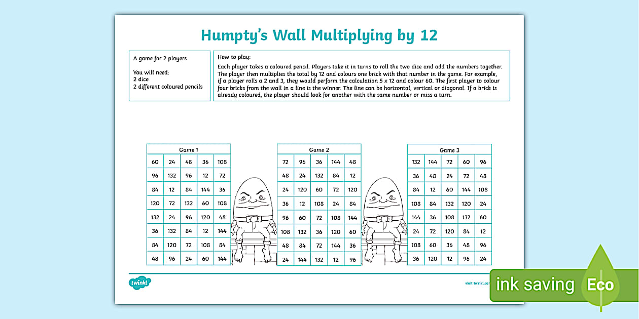 Humpty Dumpty's Wall Multiplying By 12 Activity - Twinkl