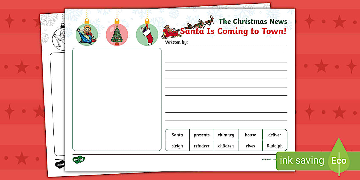 Santa Is Coming to Town Newspaper Writing Template - Twinkl