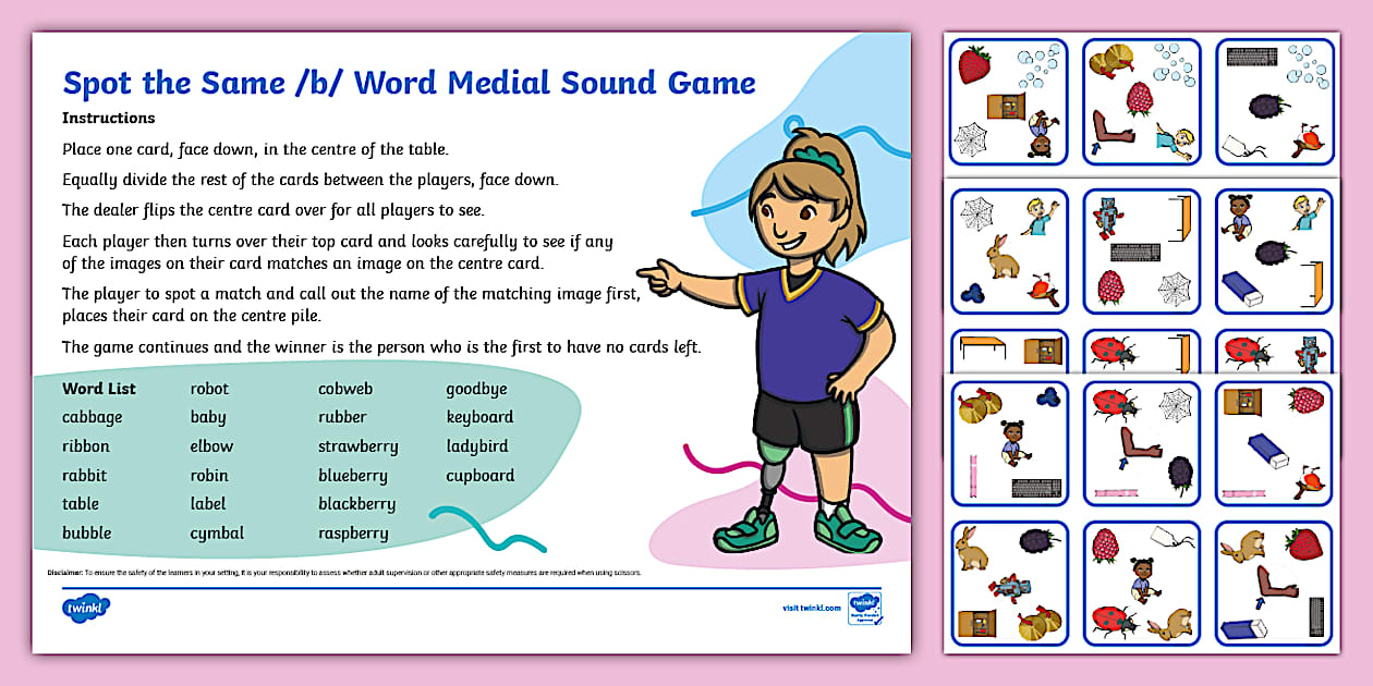 Spot the Same /b/ Word Medial Sound Game (teacher made)