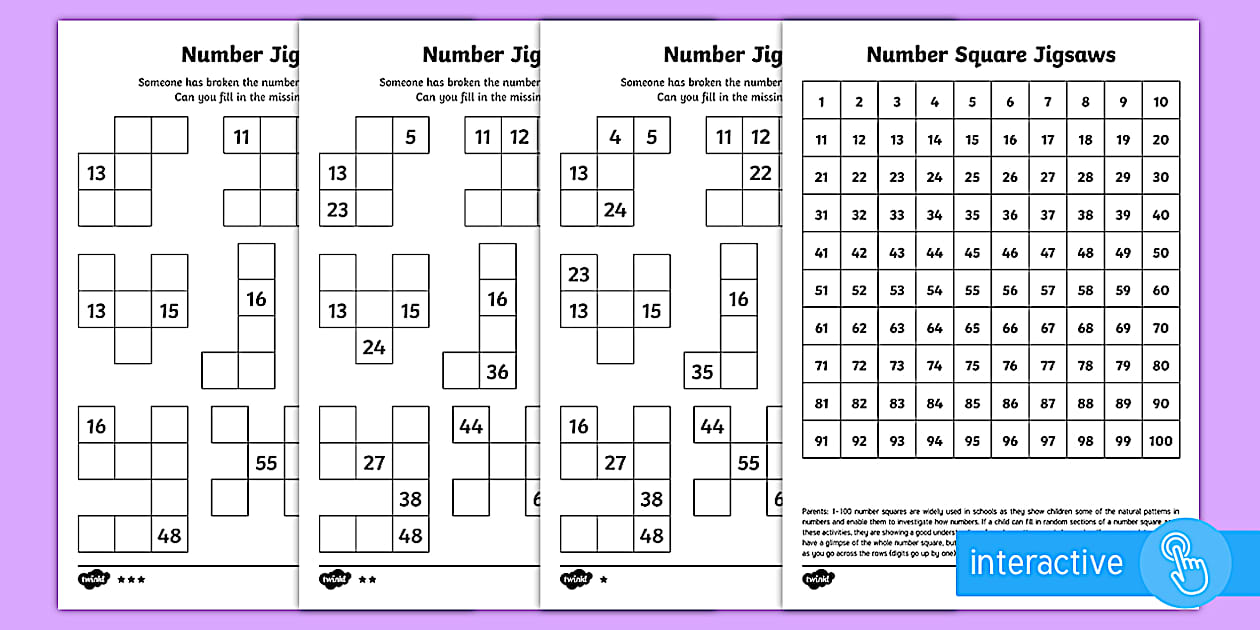 Interactive Number Square Jigsaws Activity Sheet - Twinkl