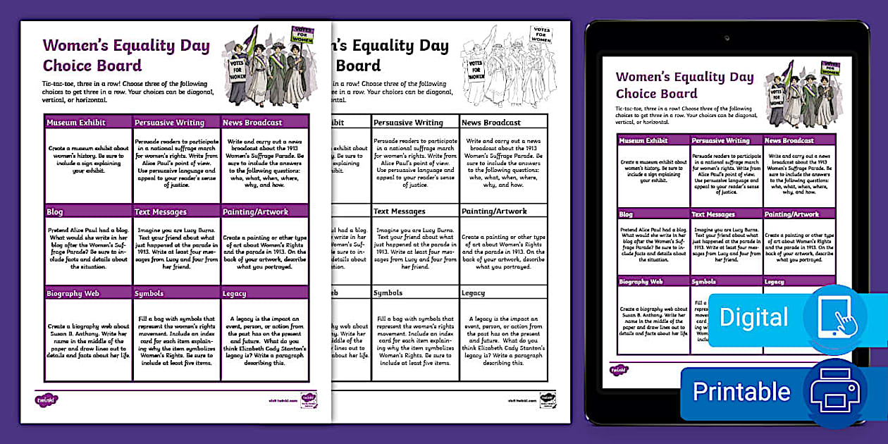 Women's Equality Day Choice Board | Equal Rights | Twinkl US