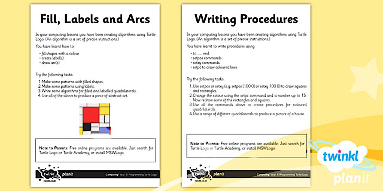 Computing: Programming Turtle Logo Year 4 Unit Home Learning Tasks