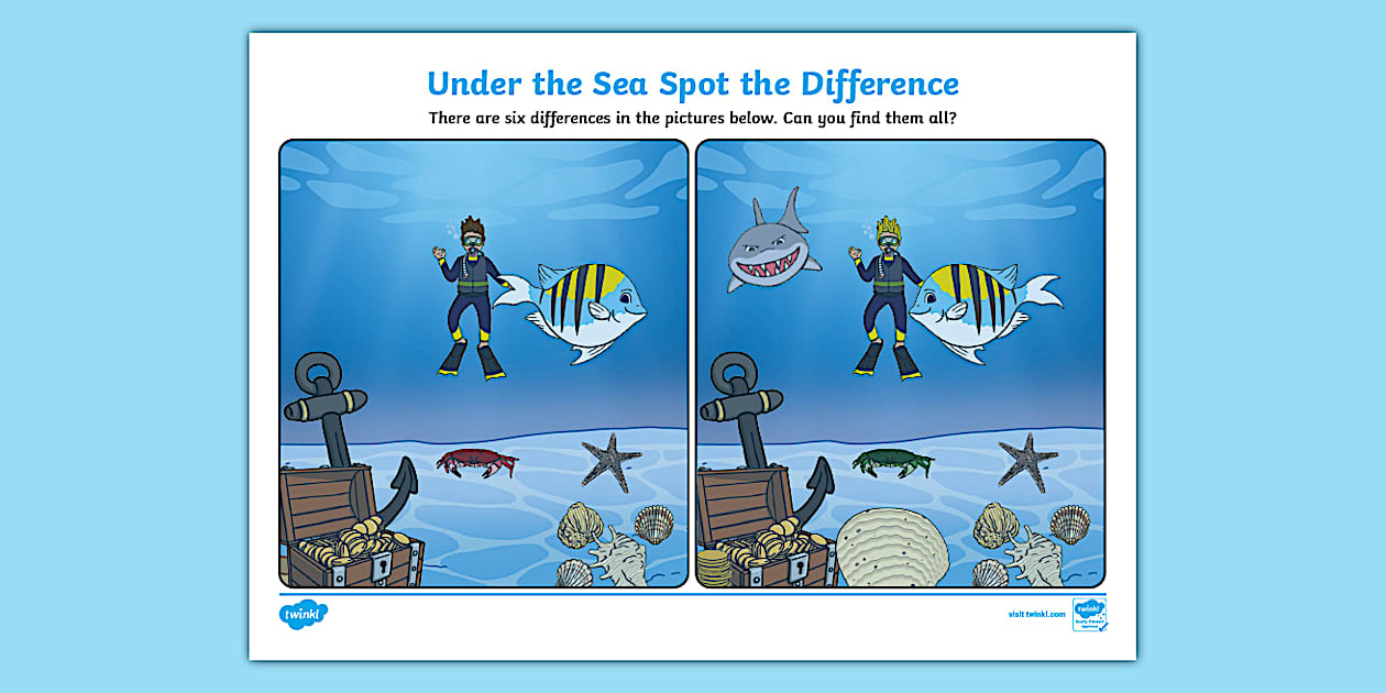 Under the Sea Spot the Difference Activity - Twinkl - KS1