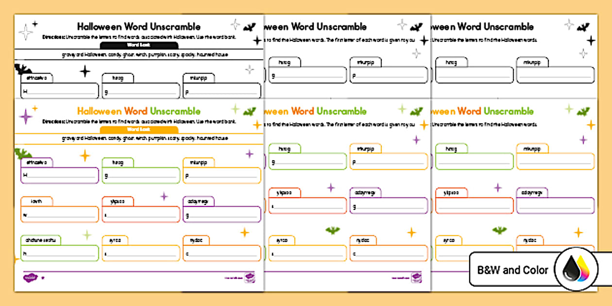 Halloween Word Scramble Worksheet for Kids | Twinkl USA