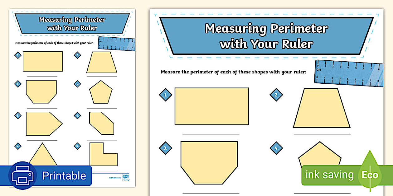 Measuring Perimeter with Your Ruler Activity Sheet - Twinkl