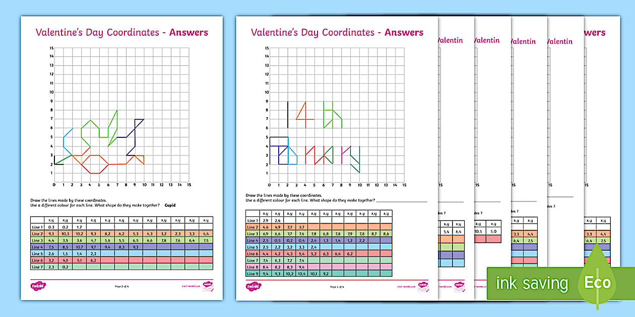 Black and White Valentine's Day Coordinates Worksheet English/French