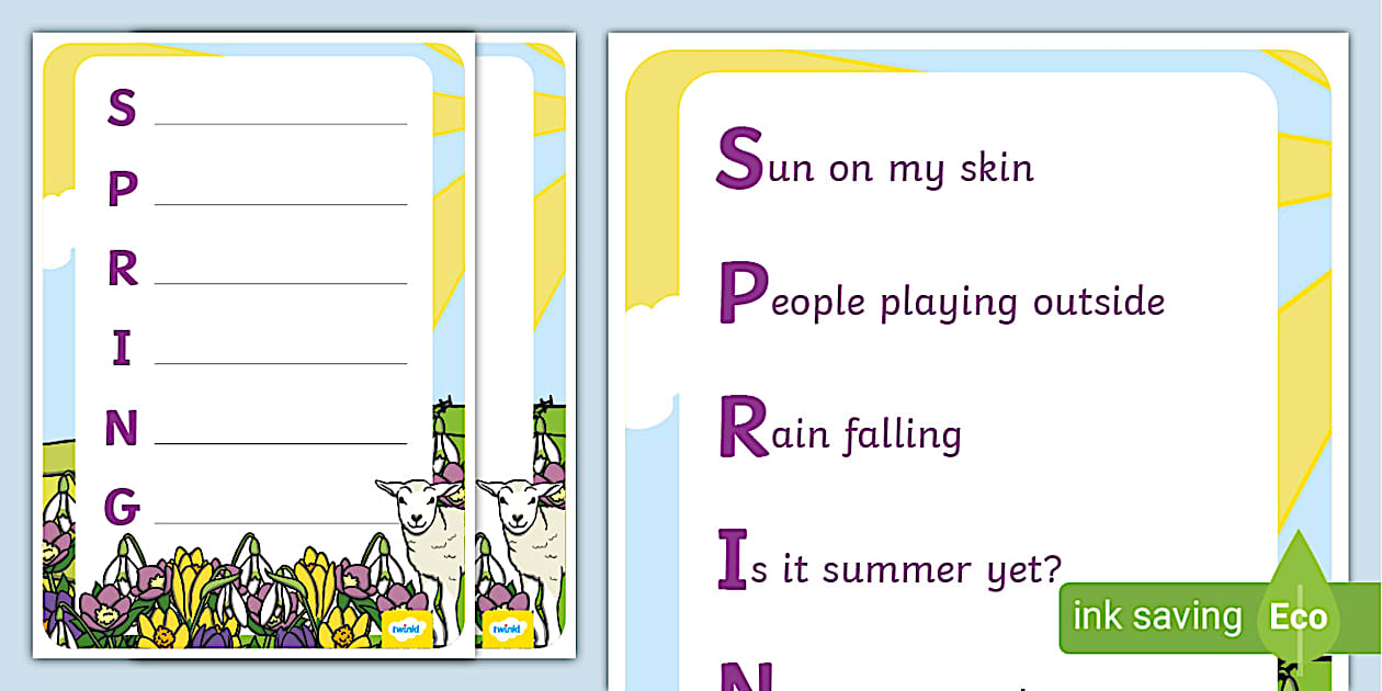Spring Acrostic Poem Example (teacher made) - Twinkl
