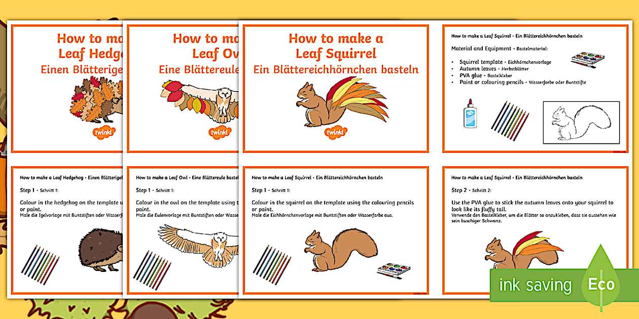 Autumn Leaf Animal Craft Activity Pack English/German