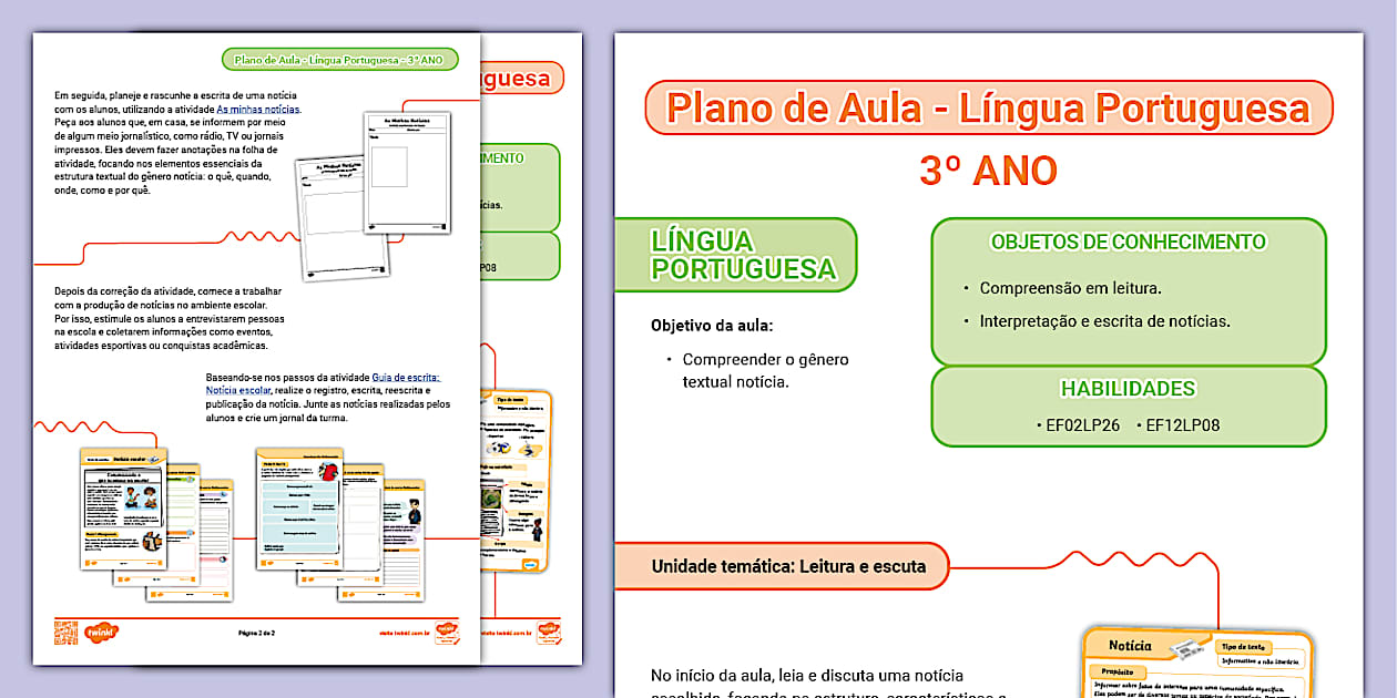 FREE! - Plano de aula 3º ano - Português: gênero textual notícia