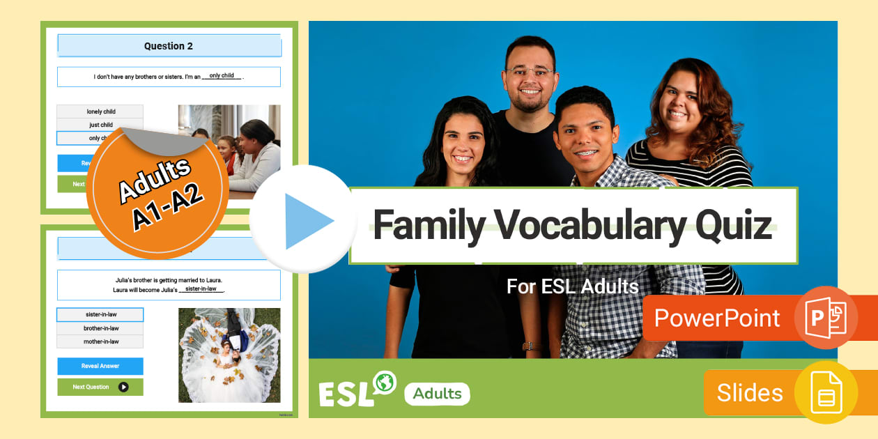 ESL Family Vocabulary Quiz [Adults, A1-A2] - Twinkl