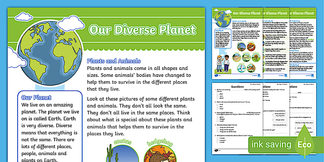 KS1 Our Diverse Planet Differentiated Reading Comprehension Activity