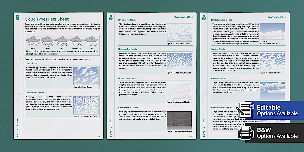 Cloud Types Fact Sheet | Geography | Beyond (teacher made)