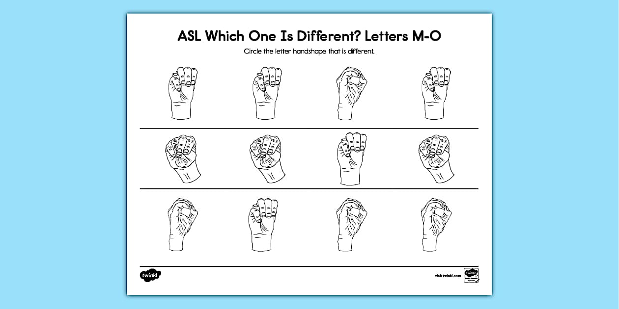 ASL Which One Is Different? Letters M-O Worksheet - Twinkl