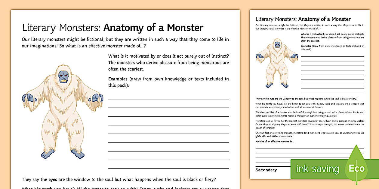 Literary Monsters: Anatomy of a Monster Worksheet - Twinkl