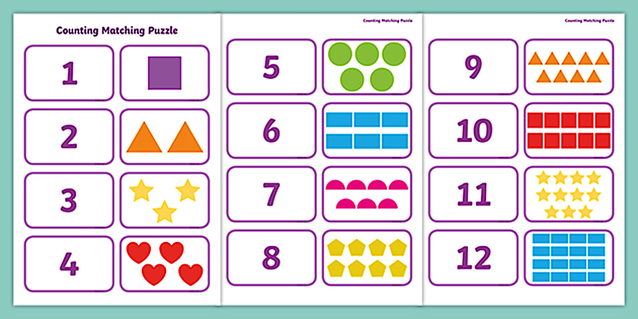 2D Shape Themed Counting Matching Puzzle (teacher made)