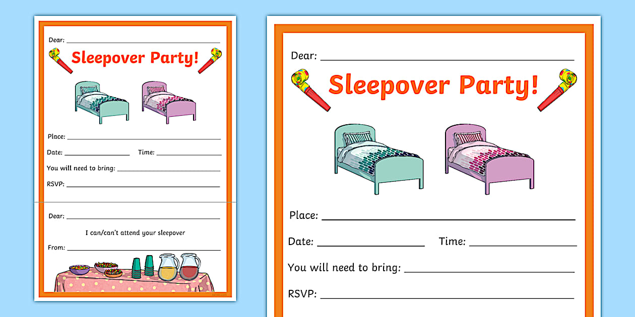 Sleepover At Home Party Invitations - F-2 - Parents - Twinkl
