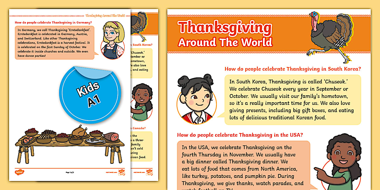 ESL Thanksgiving Around The World Reading Comprehension