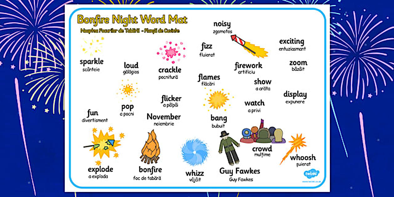 Bonfire Word Mat Romanian Translation (teacher made)